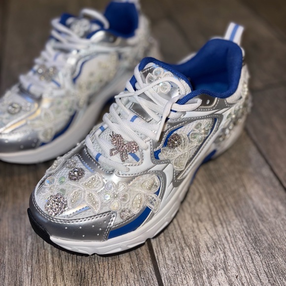 Avia | Shoes | Silver And Blue Embellished Sneakers | Poshmark
